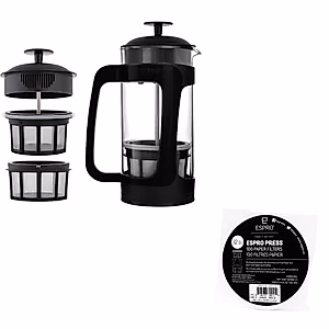 ESPRO P3 French Press - Double Micro-Filtered Coffee and Tea Maker, 32 Ounce, Black 100 Count Coffee Paper Filters