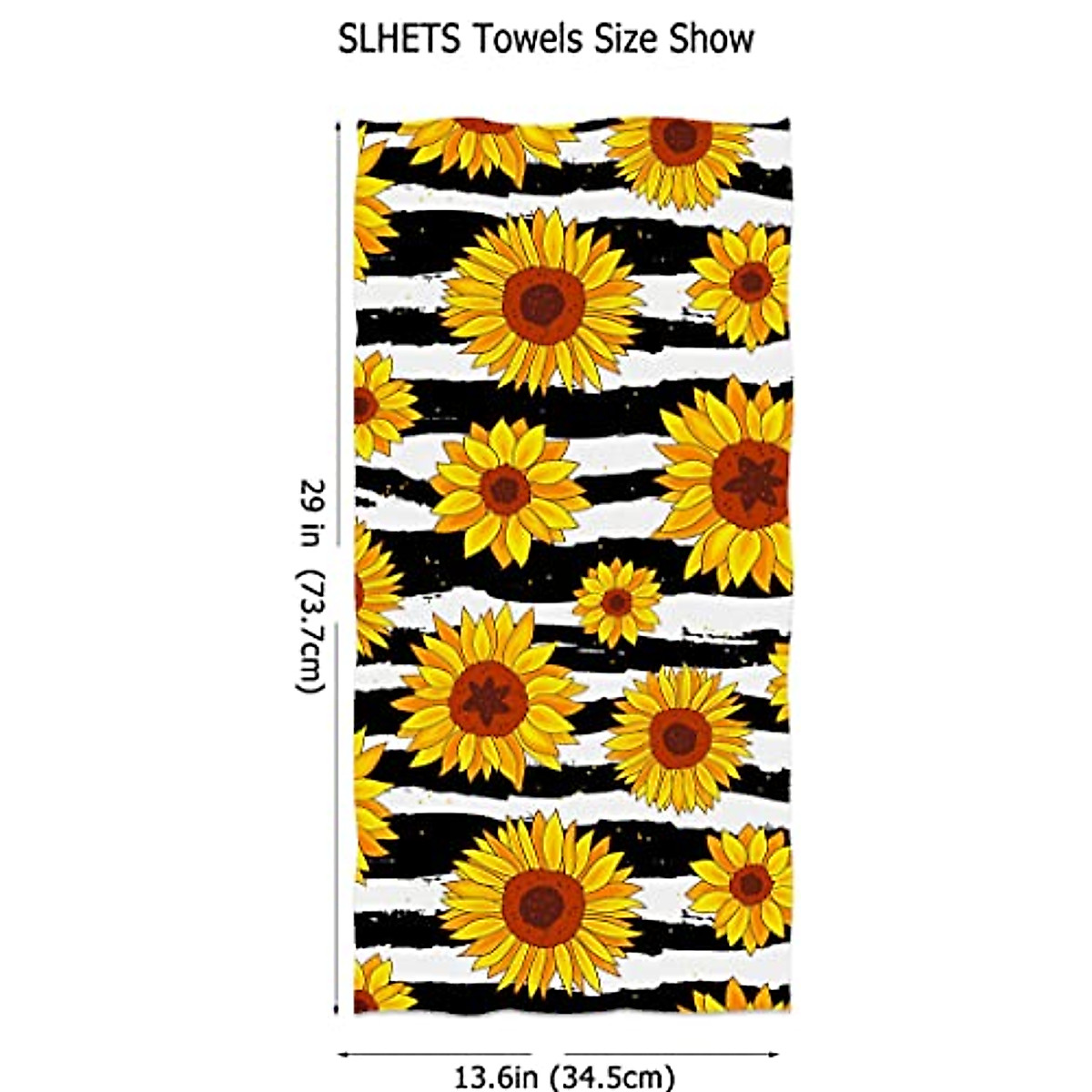 SLHETS Sunflower Hand Towels 13.6 * 29' Hand-Painted Striped Black White Bath Towels Soft Absorbent Kitchen Dish Towels for Bathroom Kitchen Decoration Hotel Gym Spa Sweat Towels