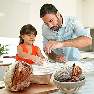 Bread Banneton Proofing Basket [Set of 2] Round 9” Inch Bread Proofing Baskets for Sourdough, Prooving Bowl Gift for Bakers, Includes Linen Liner, Plastic Scraper (pack of 3)