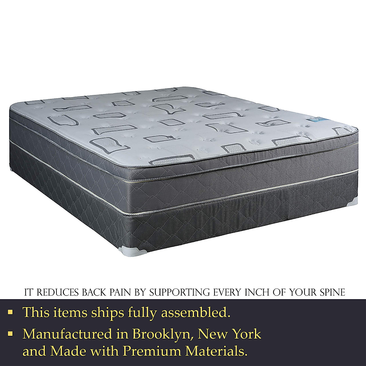 Mayton Mattress, Box Spring And Bed Frame - Medium Plush Hybrid Euro Top Foam Encased / Improves Sleep By Reducing Back Pain , Fully Assembled 53x74