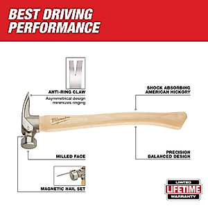 Milwaukee 48-22-9419 Milled Face Hickory Wood 19 oz. Framing Hammer