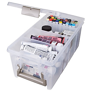 ArtBin 6925AB Semi Satchel with 3 Removable Dividers, Portable Art & Craft Organizer with Handle, [1] Plastic Storage Case, Clear
