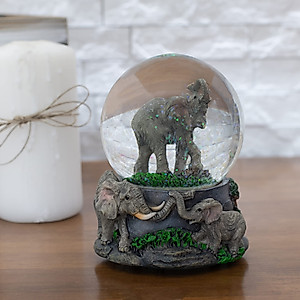 Elanze Designs Elephant Pride Family 100MM Sturdy Wind Up Musical Glitter Water Snow Globe Magical Tabletop Dresser Nightstand Figurine Decoration Plays Tune Born Free