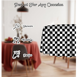 3 Pack Black and White Round Checkered Tablecloth 84 ×84 Checkered Table Cover Disposable Tablecloth for Round Tables Race Car Theme Party Birthday Picnic Camping Checkered Round Plastic Table Cloth