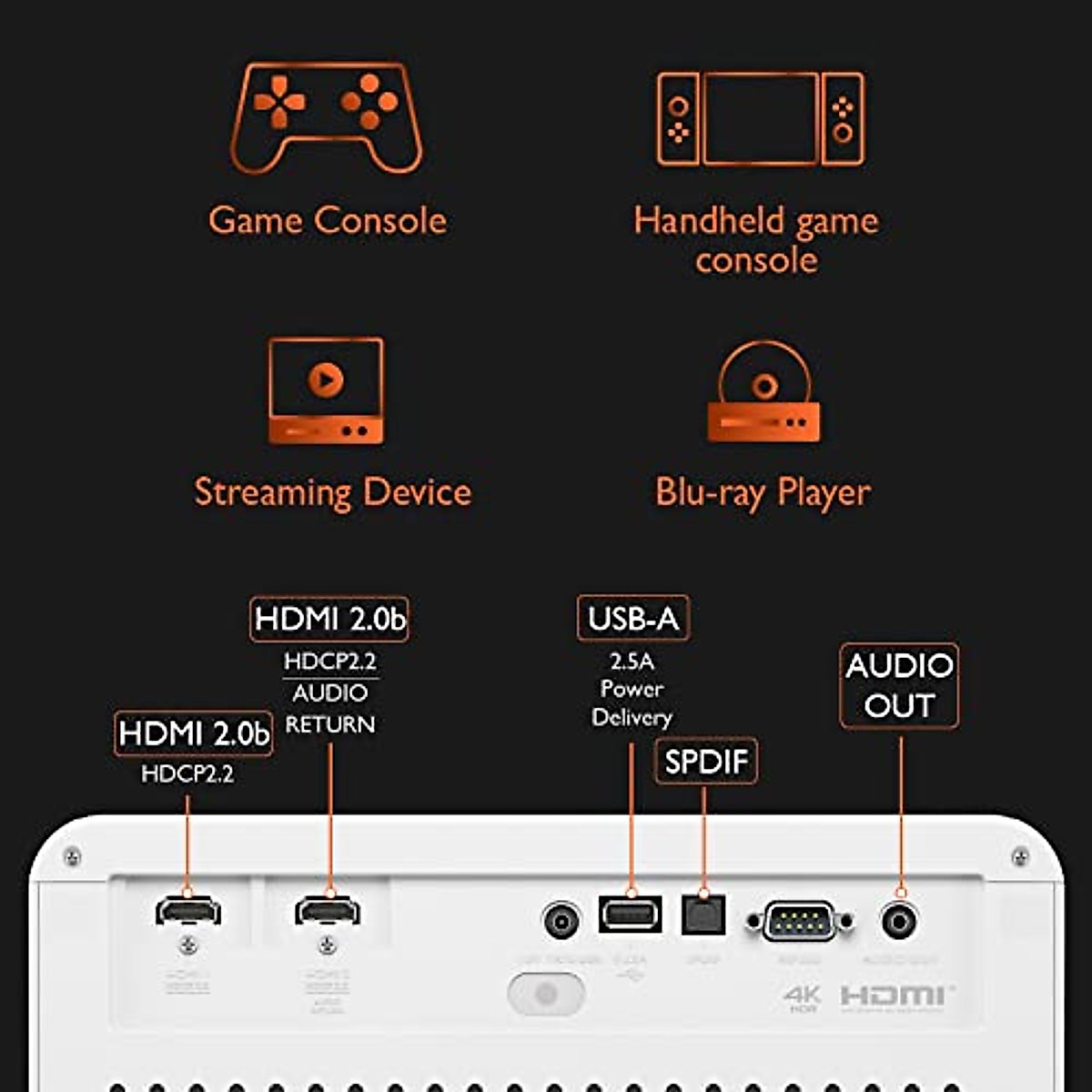 BenQ X3000i True 4K UHD 4LED Gaming Projector | 3000 Lumens | 1080p 240Hz 4.2ms | 100% DCI-P3 | Preset Game Modes | Android TV | 10W TreVolo Speakers | HDMI | 2D Keystone | eARC | 3D | PS5 | Xbox