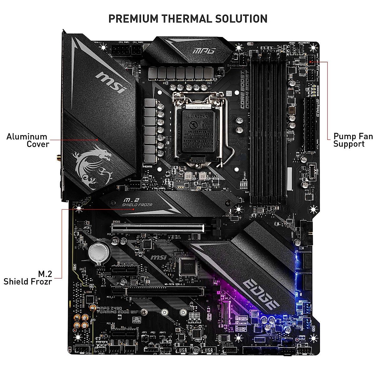MSI MPG Z490 Gaming Edge WiFi ATX Gaming Motherboard (10th Gen Intel Core, LGA 1200 Socket, DDR4, CF, Dual M.2 Slots, USB 3.2 Gen 2, Wi-Fi 6, DP/HDMI, Mystic Light RGB) (Renewed)