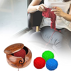 Knitting Bowl, Wood Yarn Bowl Yarn Holder for Knitting for Knitting and Crochet (5.7" x 3.3",with lid)