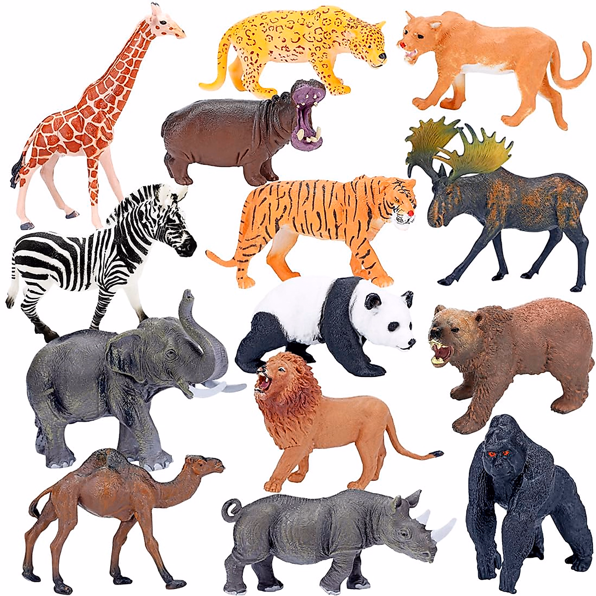 BOLZRA Safari Animals Figures Toys, Realistic Jumbo Wild Zoo Animals Figurines Plastic African Jungle Animals Playset for Kids Toddlers, 14 Piece Gift Set