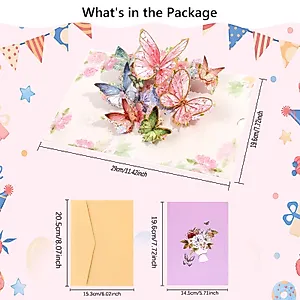 GUAGUA Colorful Butterfly Birthday Card, 3D Greeting Pop up Card with Envelopes for Any Occasion, Birthday Valentines Day Thank You Foldable Dazzle Butterfly Greeting Card for Girls Women Friends Gift