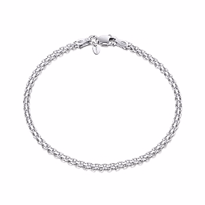 Amberta 925 Sterling Silver 2.2 mm Bismark Chain Bracelet Length 7.5" inch / 19 cm (7.5)