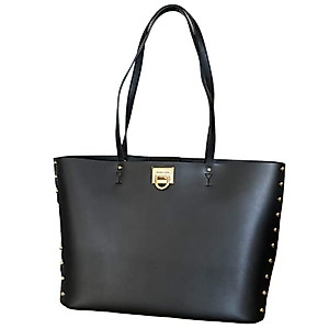 Michael Kors Women's Manhattan Smooth Leather Shoulder Tote Bag Black/Gold