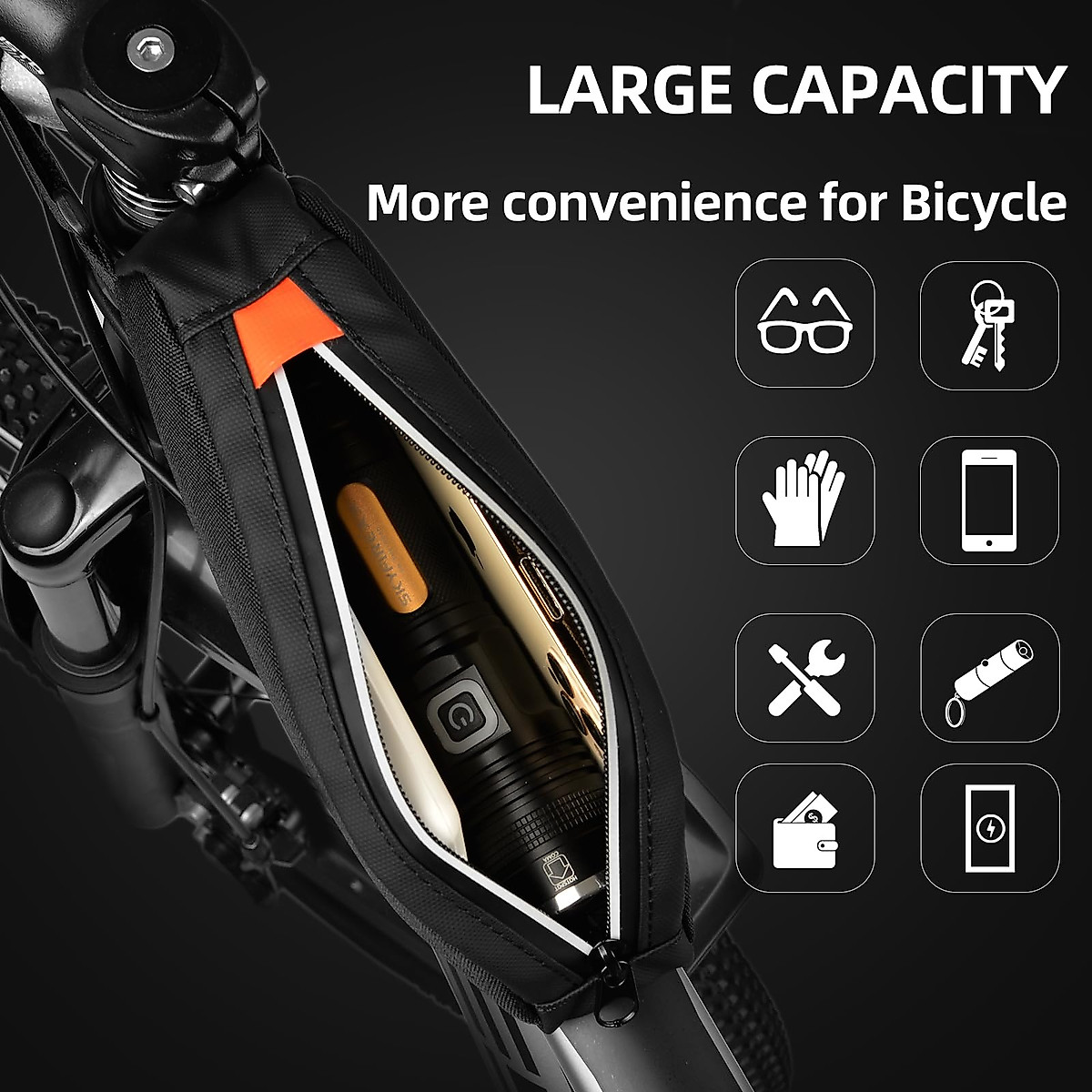 VENFOREST Bike Top Tube Bag Waterproof Bicycle Front Frame Bag Top Tube Bike Pouch for Road Mountain Bicycle Outdoor Cycling Travel Hiking