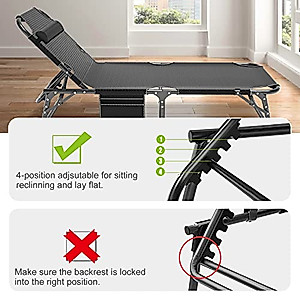 LILYPELLE Folding Outside Chaise Lounge Chair with Mattress, 5 Position Adjustable Patio Folding Lounge Chair Reclining Chairs Perfect for Sunbathing, Camping, Pool, Beach, Patio