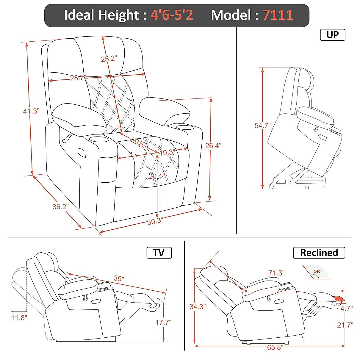 MCombo Small Power Lift Recliner Chair Sofa with Massage and Dual Heating, Adjustable Headrest for Elderly People Petite, USB Ports, Fabric 7111 (Single Motor, Cream White)
