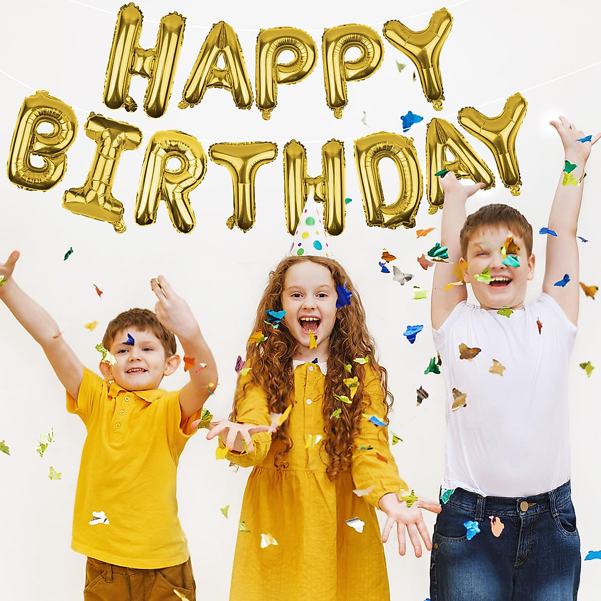Happy Birthday Banner (3D Gold Lettering) Mylar Foil Letters | Inflatable Party Decor and Event Decorations for Kids and Adults | Reusable, Ecofriendly Fun