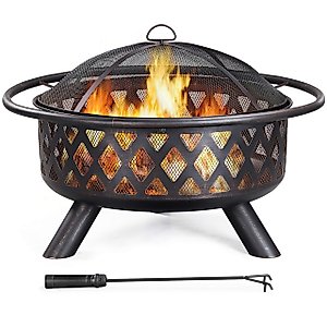 Yaheetech Fire Pit 36in Outdoor Wood Burning Fire Pits Wood Large Fire Bowl for Outside BBQ Bonfire Patio with Mesh Spark Screen, Poker and Rain Cover