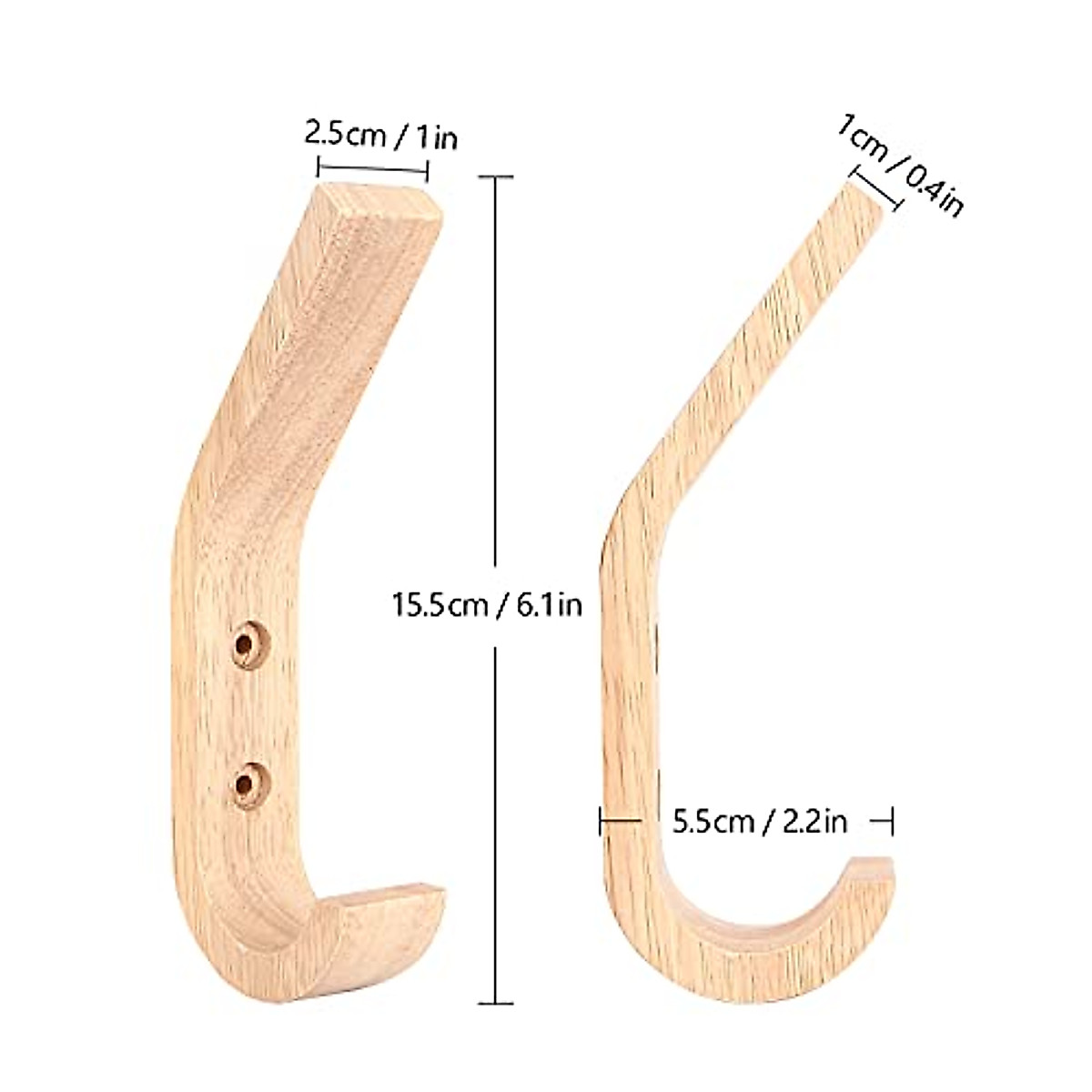 Pack of 4 Wooden Wall Hooks, Decorative Natural Wood Coat Hanger, Mounted Towel Rack for Hanging Jacket, Bags, Backpacks, Mugs, Keys, Fishhook-Shaped Hat Organizers for Entryway, Living Room (Natural)