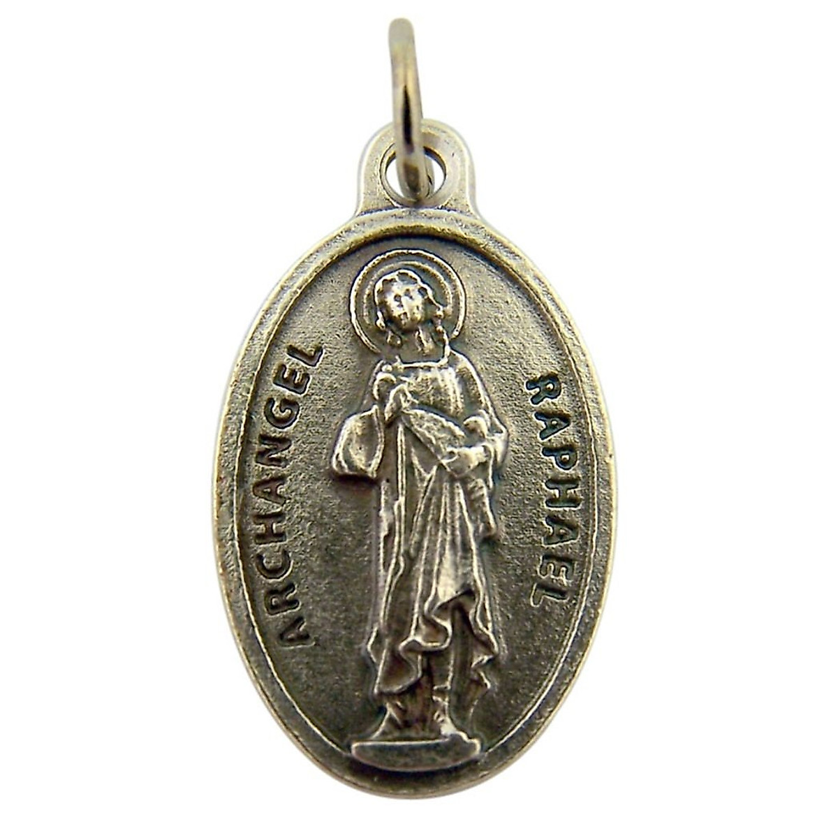 Lumen Mundi L&M Silver Toned Base Archangel Saint Raphael Pray for Us Medal Pendant, 1 Inch