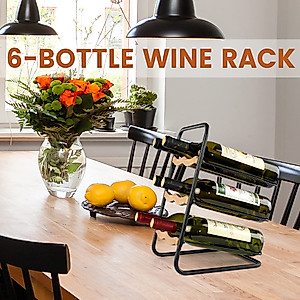 YANGSHUO Wine Rack Countertop, 3-Tier Freestanding Wine Holder for 6 Wine Bottles, Wooden Wine Storage Rack for Kitchen Bar, Dining Room, Living Room