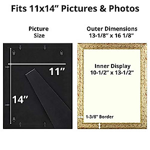 Icona Bay 11x14 Gold Picture Frame, French Baroque Style Photo Frame 11 x 14, Wall Mount or Table Top, Regency Collection