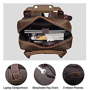 TIDING Genuine Leather Backpack for Men 17.3 Inch Laptop Bag Large Capacity Business Travel Daypack