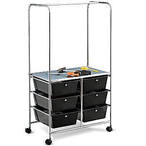 Giantex 6 Drawer Storage Cart, Office School Organizer Cart, Rolling Drawer Cart for Tools, Scrapbook, Paper or Bathroom, Storage Shelf (Black)