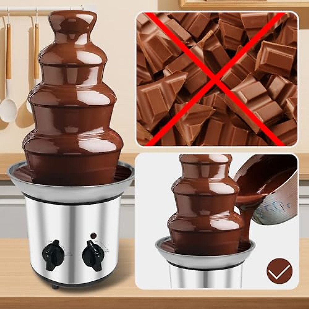 Stainless Steel Electric Chocolate Fondue Fountain Machine 4-Pound Capacity (4 Tier)