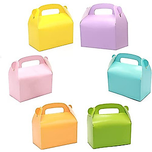 24-Pack Gable Cardboard Paper Gift Box with Handle, 6-Color Party Favor Box, Candy Treat Box, Goodie Gift Boxes for Birthday, Babyshower, Any Fun Party (6.9x6.5x3.5 INCH)