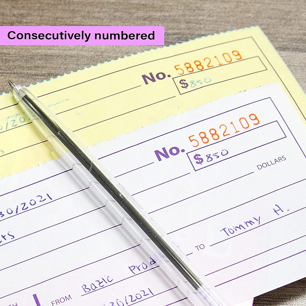 BAZIC Cash Money or Rent Receipt Book, 50 Sets 7 1/2" x 2 3/4" 2-Part Carbonless, White & Canary, Bound Wraparound Cover (50 Sets/Pack), 1-Pack