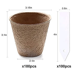 EHWINE Peat Pots, 100 Pack 3.15 Inch Seed Starter Pots Round Biodegrade Plant Nursery Pots, Garden Organic Peat Pots Kits for Seedling, Bonus 100 Pcs Plant Labels
