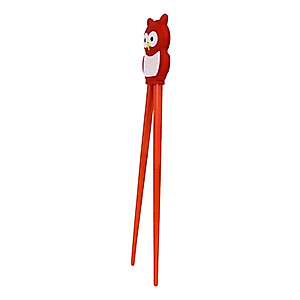 Ebros Gift Red Owl Reusable Training Chopsticks Set with Animated Silicone Helper Hinge Guide for Sushi Noodles Rice Dining Learning Fun