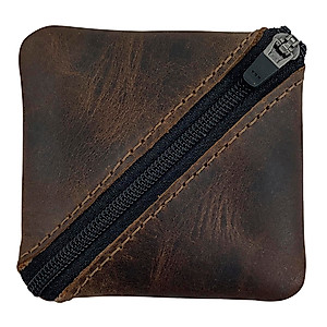 Hide & Drink, Slash Zippered Pouch, Change Holder and Storage for Pocket and Purse Organization with Zipper, Full Grain Leather, Handmade, Bourbon Brown