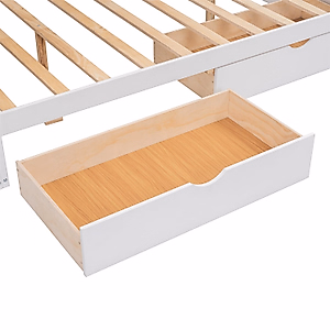 Linique Full Size House Bed with Wardrobe, Storage Drawers and Bookshelf, Solid Wood Bed Frame with Tent, White