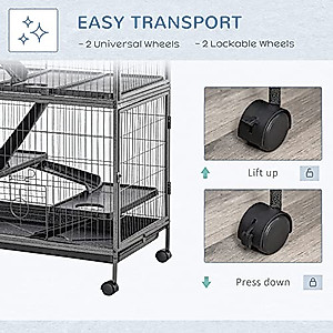 PawHut 50" H 5-Tier Small Animal Cage, Ferret Cage, Large Chinchilla Cage with Hammock Accessory Heavy-Duty Steel Wire, Small Animal Habitat with 4 Doors, Removable Tray