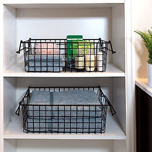 Home-Complete Nesting Storage Bins Stackable Wire Baskets, Set of 2, Large, Black, 2 Each