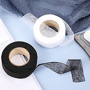 Outus Iron on Hem Tape Fabric Fusing Hemming Tape Wonder Web Adhesive Hem Tape for Pants Each 27 Yards, 2 Pack (Black, White, 1 Inch)