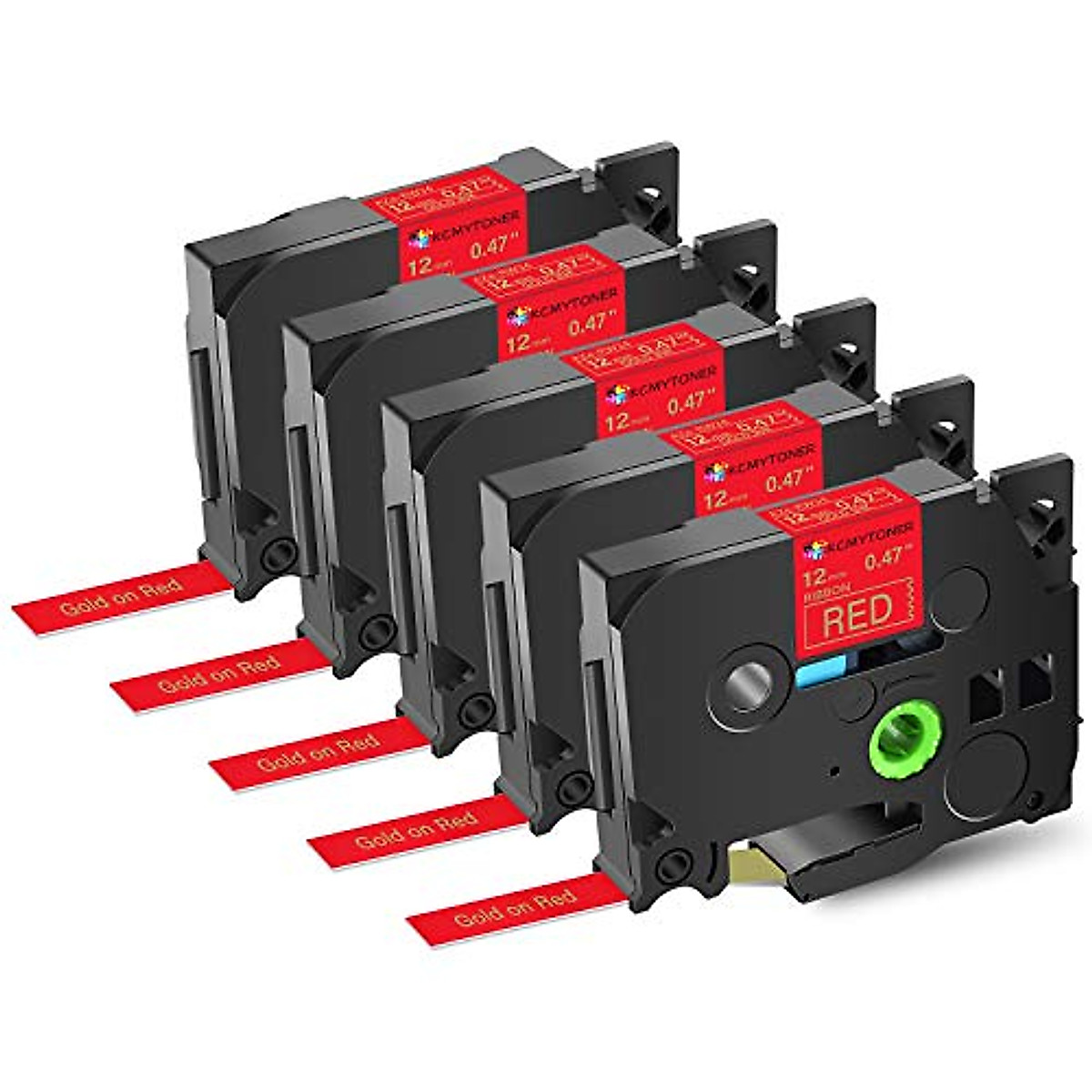 KCMYTONER Xmas Gift Wrapping Satin Ribbon Label Tapes Gold on Red 1/2" 12mm Compatible for Brother TZe-RW34 TZRW34 Work with P-Touch Embellish PT-D210 PT-D400 D600 PT-H100 Label Makers, 5 Pack