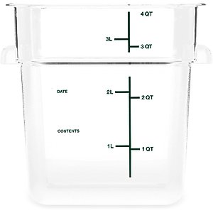 Carlisle FoodService Products Squares Square Food Storage Container with Stackable Design for Catering, Buffets, Restaurants, Polycarbonate (Pc), 4 Quarts, Clear, (Pack of 6)