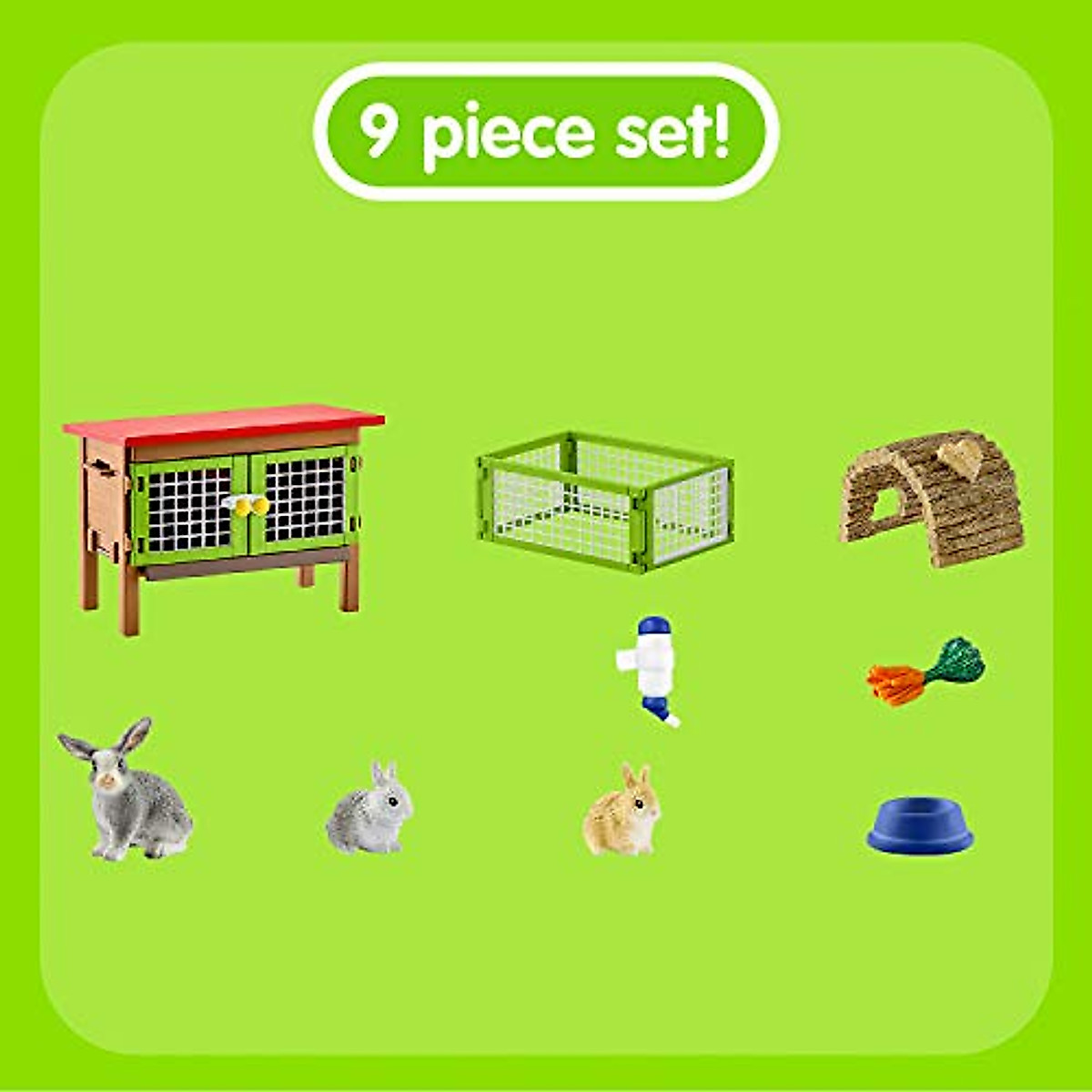 Schleich Farm World, Easter Toys for Boys and Girls Ages 3-8, 8-Piece Playset, Rabbit Hutch and Bunny Playpen Toy Set