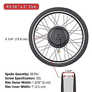 AW Electric Bike Conversion Kit 48V 1000W 26" Rear Wheel Powerful Motor E-Bike Conversion Kit Dual Mode Controller W/LCD Display Twist Throttle PAS Ebike Wheel Kit