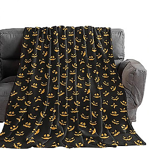 Throw Blanket- Happy Halloween Soft Warm Plush Fleece Bed Throw,50x60In Flannel Blankets Horror Ghost Face Bedding Throws for Women/Men Bedroom Living Room Office Decor Black