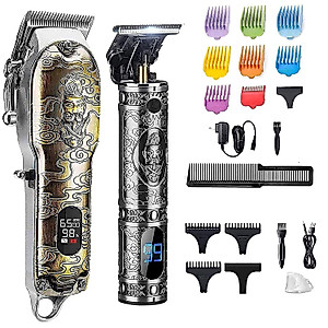 Professional Haircut Clippers and Trimmers Set, Suttik Cordless Ornate Hair Clippers for Men, Barber Clippers for Hair Cutting Kit with T-Blade Beard Trimmer Set, Knight, LED Display