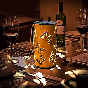 Greenidea 2 Pack Hanging Solar Lanterns Retro Solar Lights with Handle, Outdoor Solar Garden Lights Decor with Butterfly Pattern for Yard Tree Lawn Fence Patio-Yellow