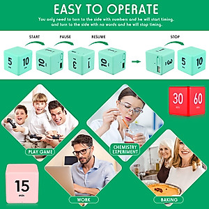 Cube Timer 4 Pieces Gravity Sensor Flip Timer Kids Timer Digital Cube Workout Timer Kitchen Timer for Time Management Home Study, 1 3 5 10 Minutes and 15 20 30 60 Minutes (White, Red, Pink, Green)