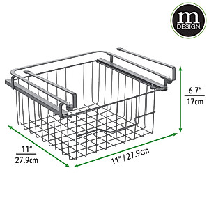 mDesign Compact Hanging Pullout Drawer Basket - Sliding Under Shelf Storage Organizer - Metal Wire - Attaches to Shelving - Easy Install - for Kitchen, Pantry, Cabinet - Graphite Gray