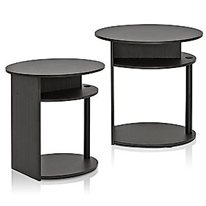 Furinno JAYA Simple Design Oval End Table Set of 2, Walnut,
