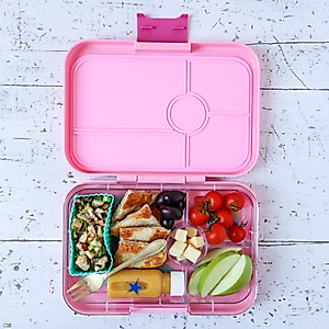 Yumbox Tapas Leakproof Bento Box, Lunch box for women, Teens and Kids, Large size, 4 compartment tray with large section for sandwich, salads plus sides and dip well (Capri Pink - Rainbow)