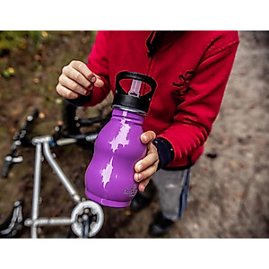 Kids Water Bottle with Straw & Handle, 12 oz Silver- Eco Friendly Toddler Cups with Straws - Easy Sip Metal Water Bottle for Kids - Cute Stainless Steel Water Bottles for Children - Leak Proof Lid