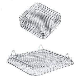 8inch Air Fryer Rack Compatible with Instant Vortex, Philips, COSORI Air Fryer, Fits 4.2QT-5.8QT Air Fryer, Square 3 Stackable Racks, Stainless Steel Dehydrator Rack Air fryer Accessories