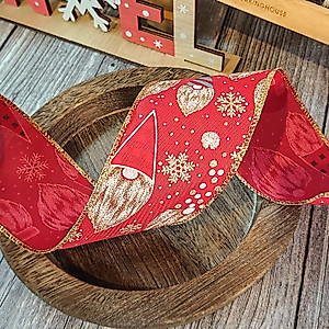 CT CRAFT LLC Red Satin with Elf Christmas Wired Ribbon 2.5 Inch x 25 Yards for Christmas Home Decor Tree Topper Bow Gift Wrapping DIY Crafts Wreath Garland